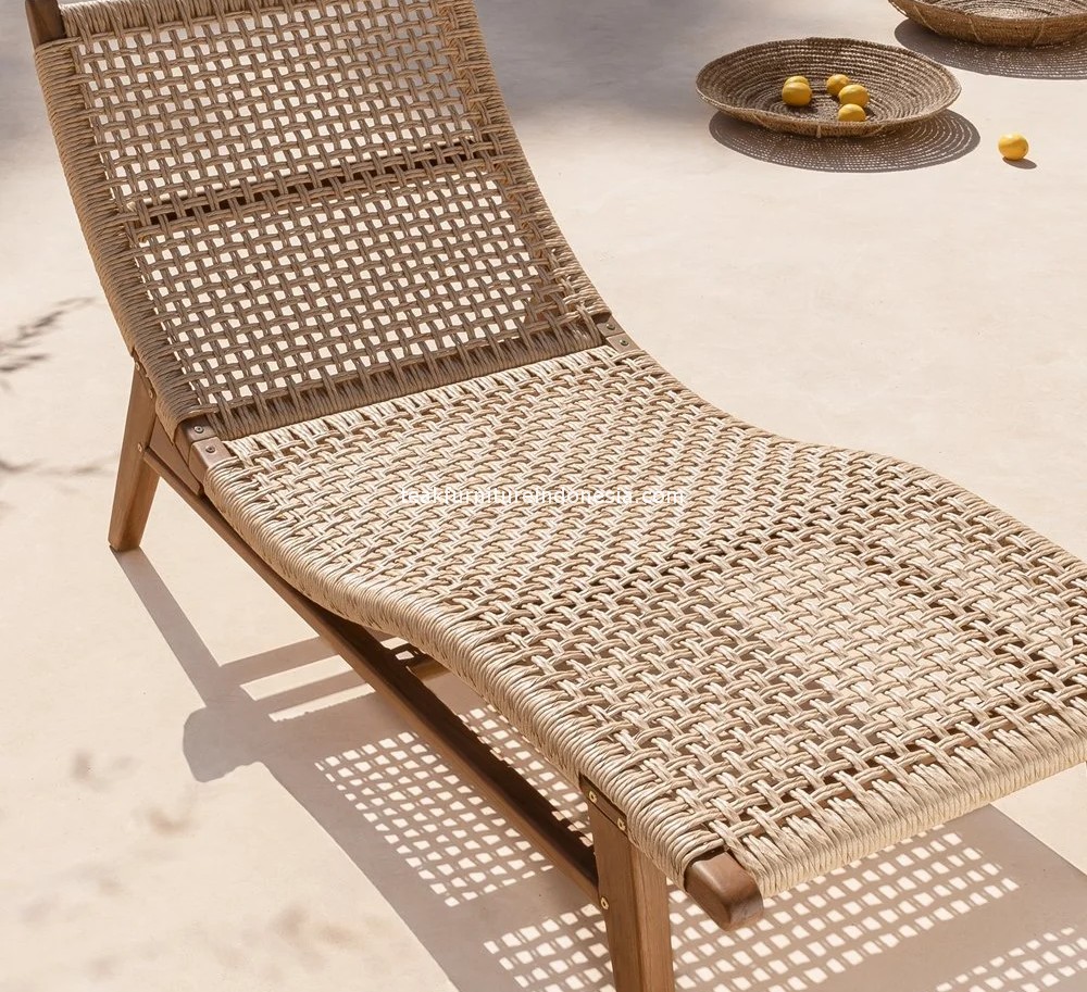 Teak Rattan Sun Lounger