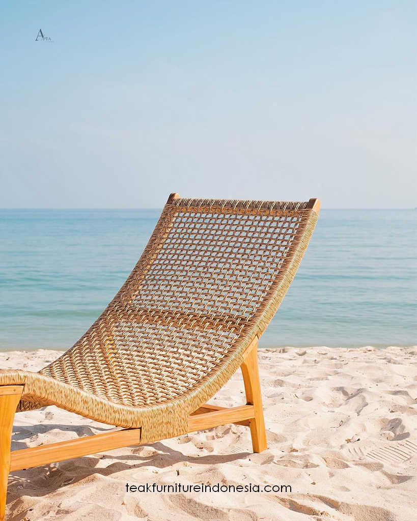 teak sun lounger with synthetic rattan